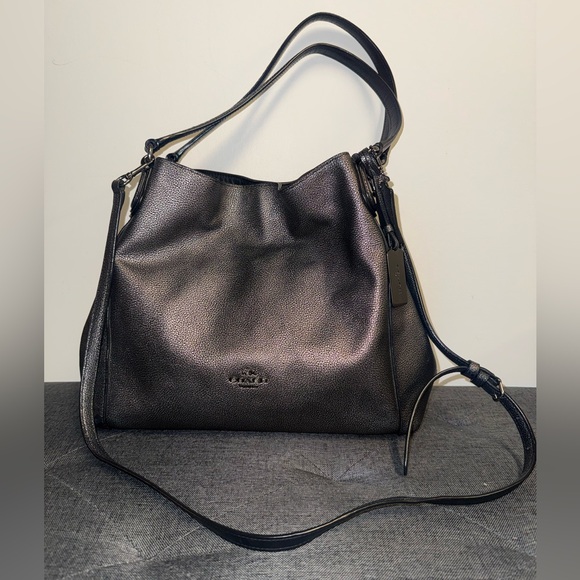 Coach | Bags | Coach Edie Shoulder Bag Metallic Leather Turnlock Hobo ...